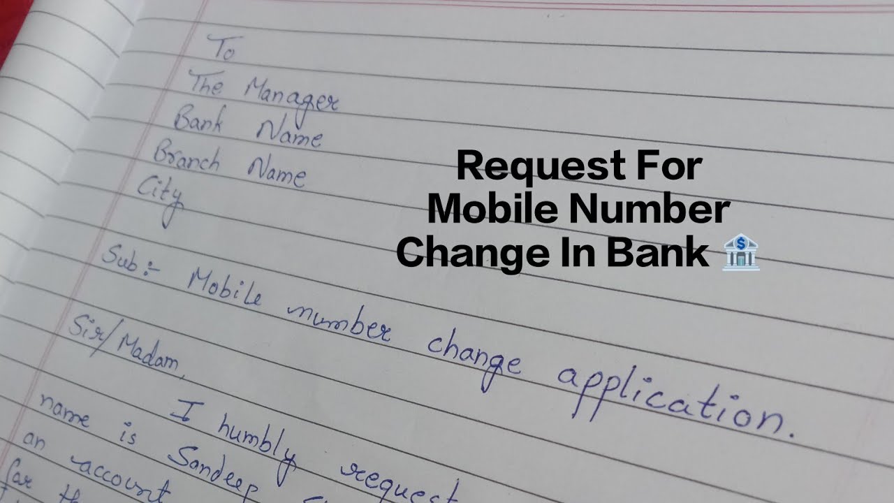 Application For Mobile Number Change In Bank Account || Request For ...