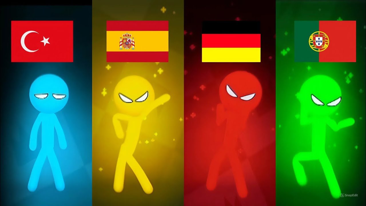 Turkey vs Spain vs Germany vs Portugal in the game Stickman Party 1 2 3 ...