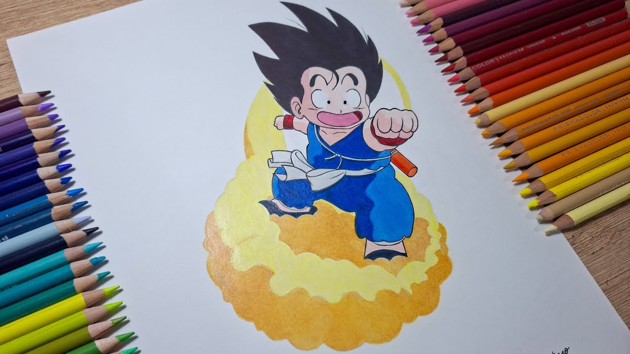 Drawing Goku kid with colored pencils - YouTube