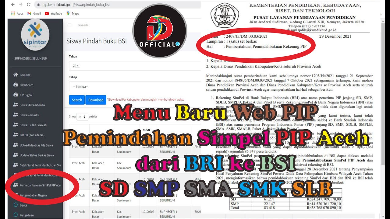 Cek Menu Terbaru Web PIP Pemindahan Simpel PIP dari BRI ke BSI - YouTube