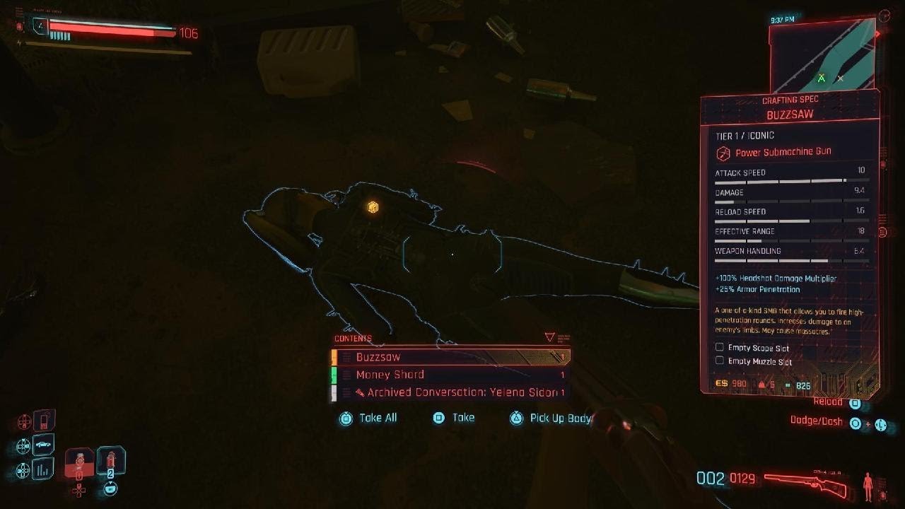 Cyberpunk 2077 update 2.1 buzzsaw iconic weapon crafting spec location ...