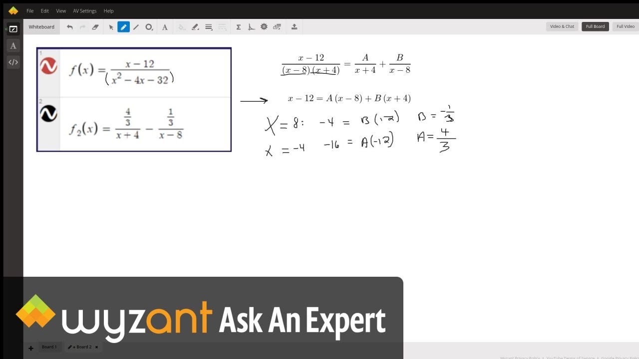 Use partial fraction decomposition to find area under a rational ...