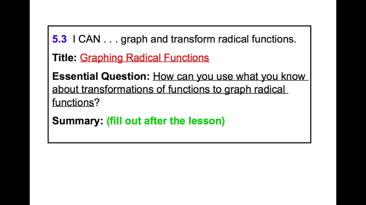 5 3 Graphing Radical Functions YouTube 5 3 Graphing Radical Functions YouTube