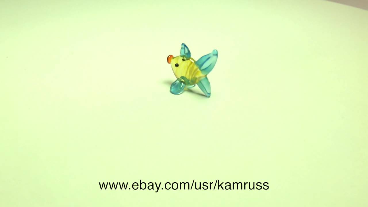 Tiny Glass Figurine Fish Light Blue Glass Murano Dollhouse Miniature ...