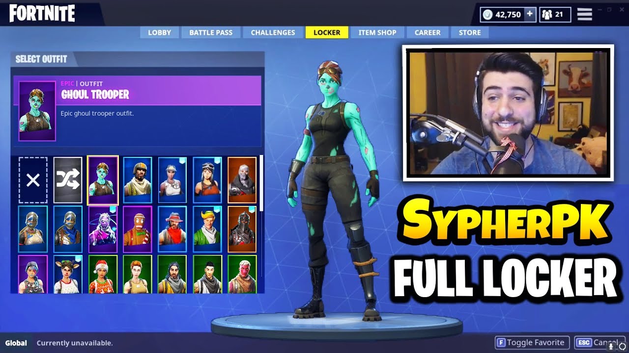 SypherPK Shows HIS RARE SKINS, GLIDERS AND PICKAXES - Ghoul Trooper ...