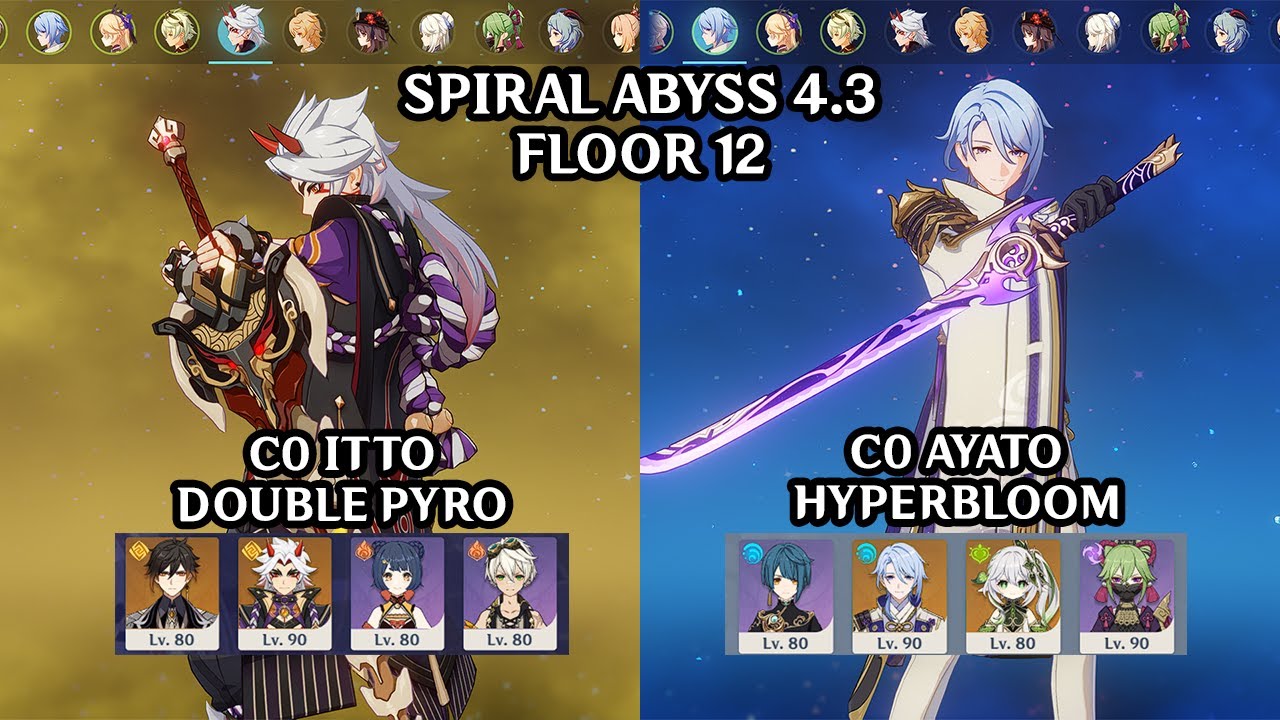 F2P C0 ITTO DOUBLE PYRO & C0 AYATO HYPERBLOOM SPIRAL ABYSS 4.3 FL 12 ...