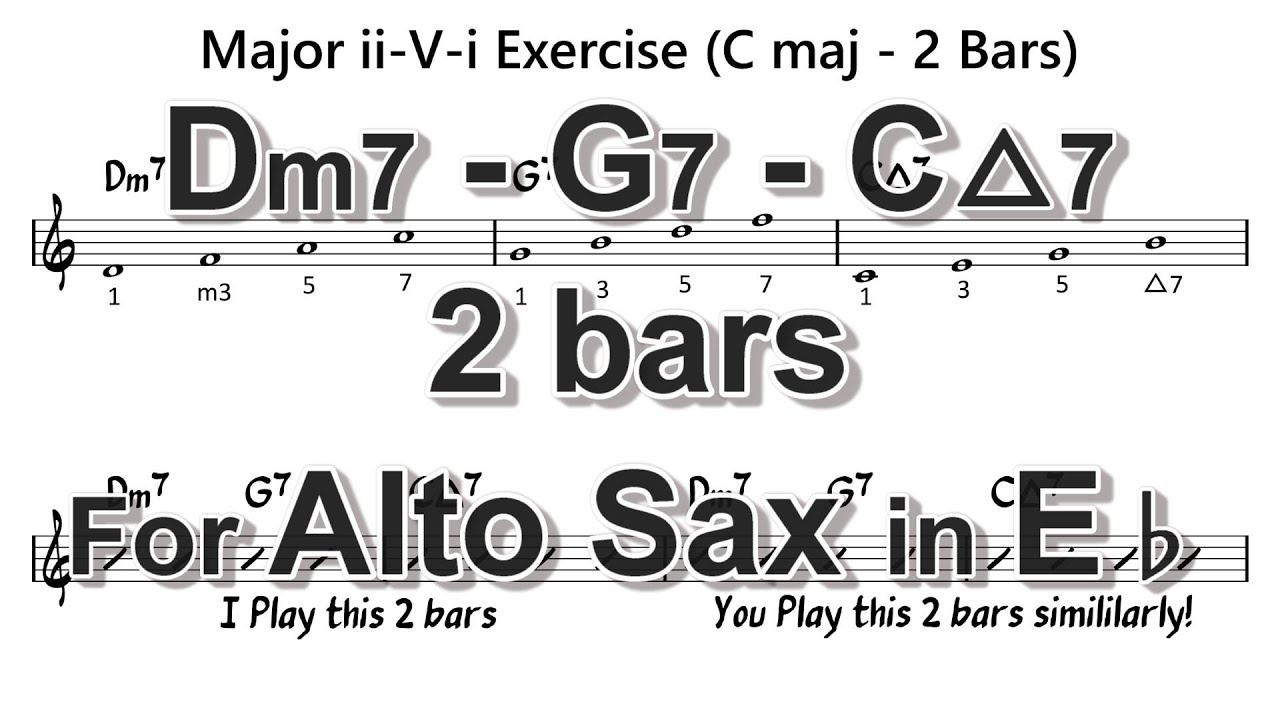 [ Dm7 - G7 - CMaj7 ] 2 Bars ii - V - i exercises for Alto Sax in Eb ...