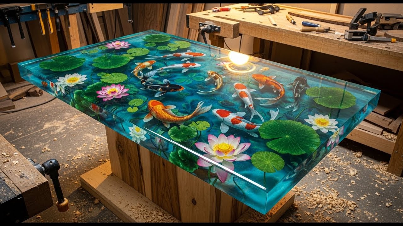 The Process of Making Thousands of Dollar Koi Fish Epoxy Tabletops ...