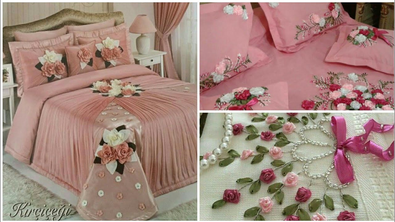 Top class silk ribbon embroidery bedsheets designs//ribbon work ...