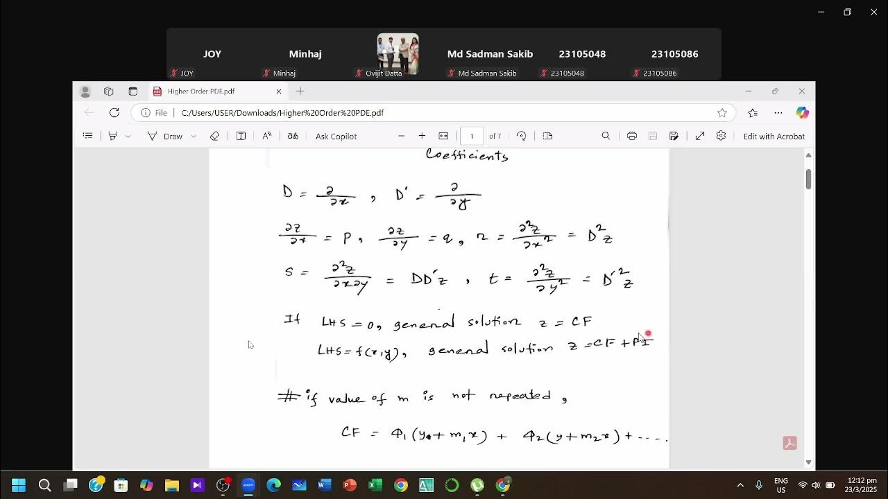 PDE 8th | Higher Order PDE With Constant Co-efficident BY Tasnia Afrin Maam - YouTube