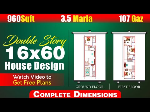 16x60 Double story house Plan with 3 Bed room | 3.5 Marla House design ...