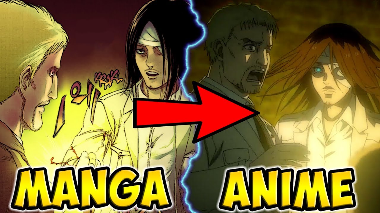 DIFFÉRENCES ANIMÉS MANGAS ET SCENES COUPÉES S4 E05 ATTAQUE DES TITANS ...