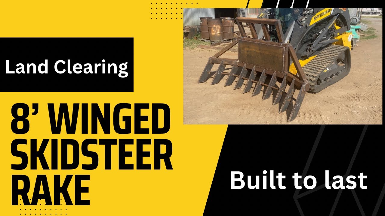 8’ Winged Skidsteer Rake - YouTube