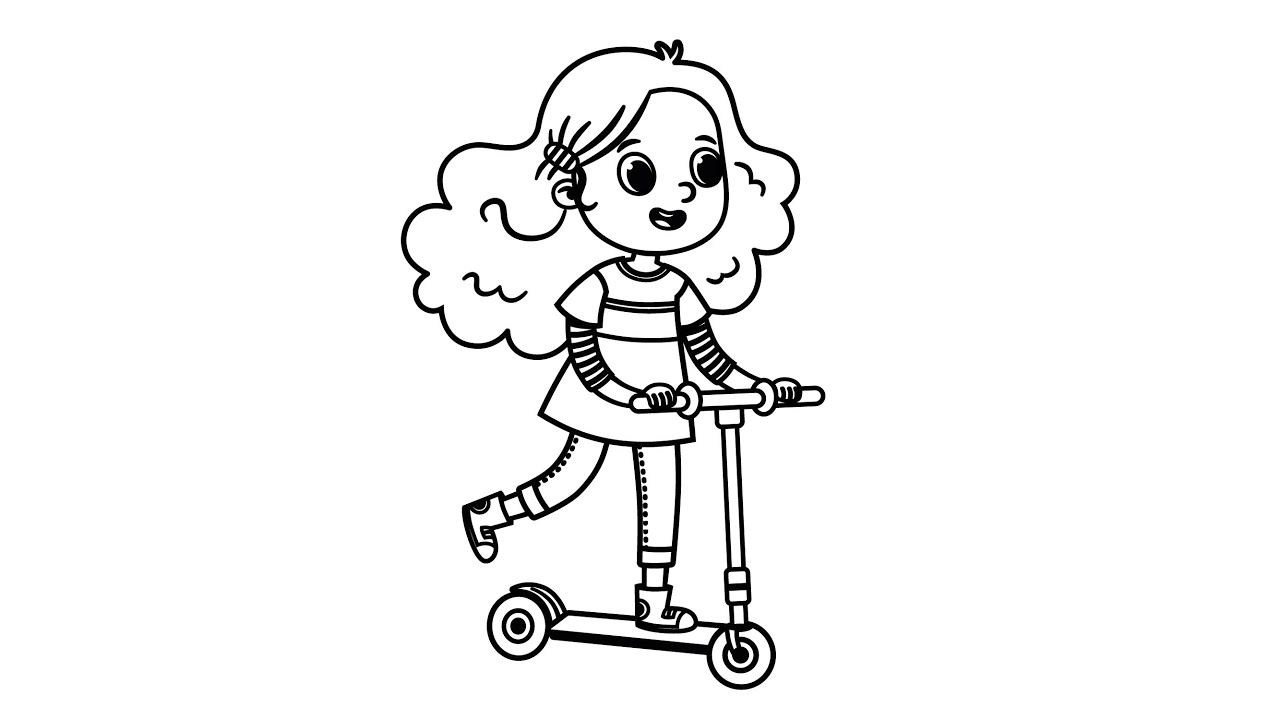 Girl Riding Scooter| Drawing & Coloring for Kids & Toddlers| Learn ...