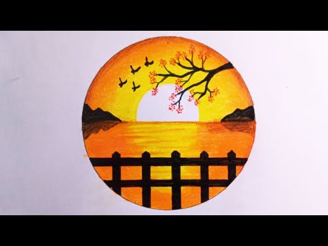 draw beautiful sunrise scenery in circle|draw sunrise scenery for ...