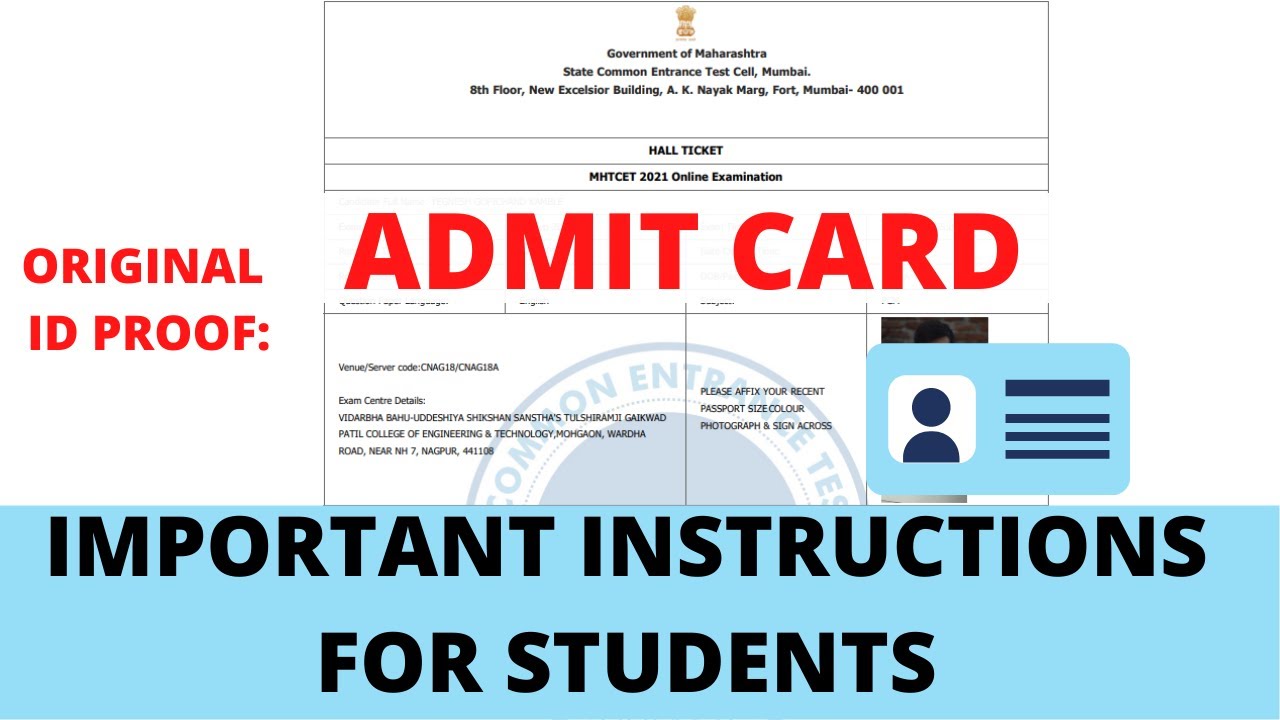 Important Instructions On ADMIT CARD | MHTCET 2021 ADMIT Card ...