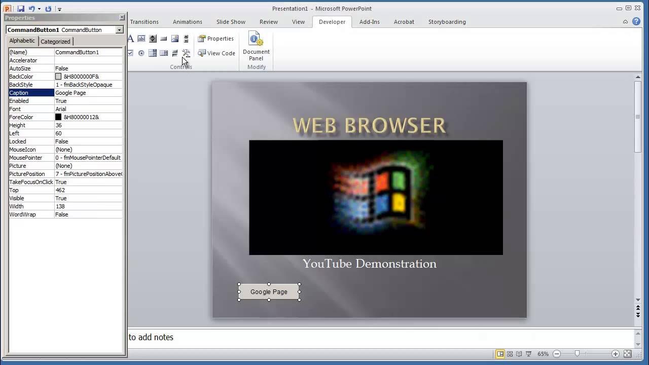 Web Browser Control in Microsoft Powerpoint 2010 VBA - YouTube
