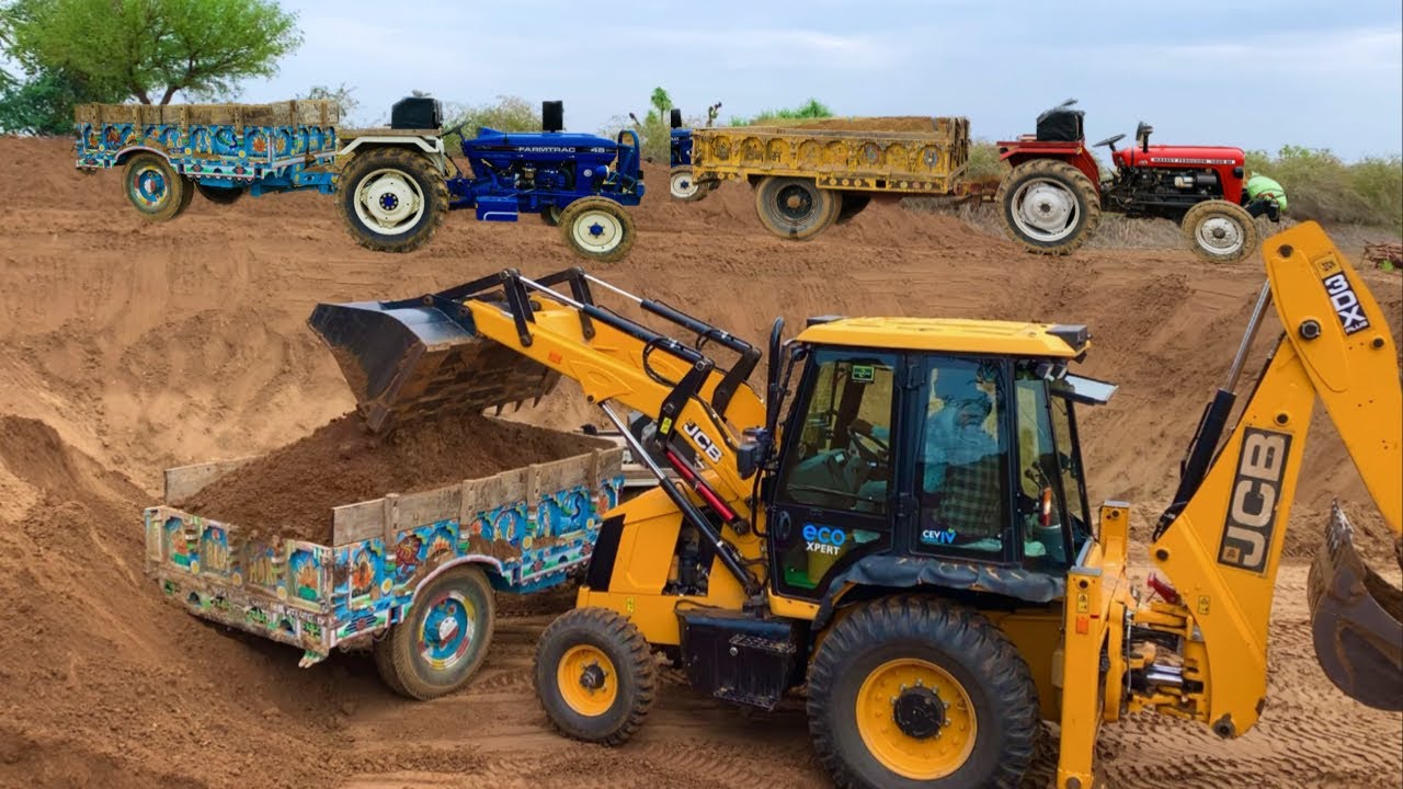 JCB Backhoe Making a Water pond into a Farm By Loading Mud in Truck # ...