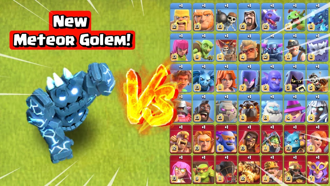 New Troop Meteor Golem VS All Max Troops! Clash of Clans - YouTube