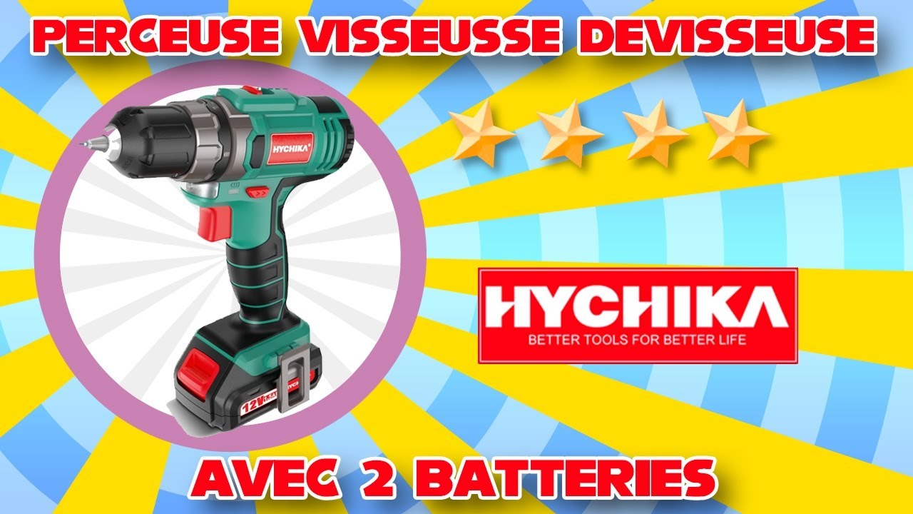 La perceuse visseuse devisseuse sans fil avec 2 Batteries Hychika - YouTube