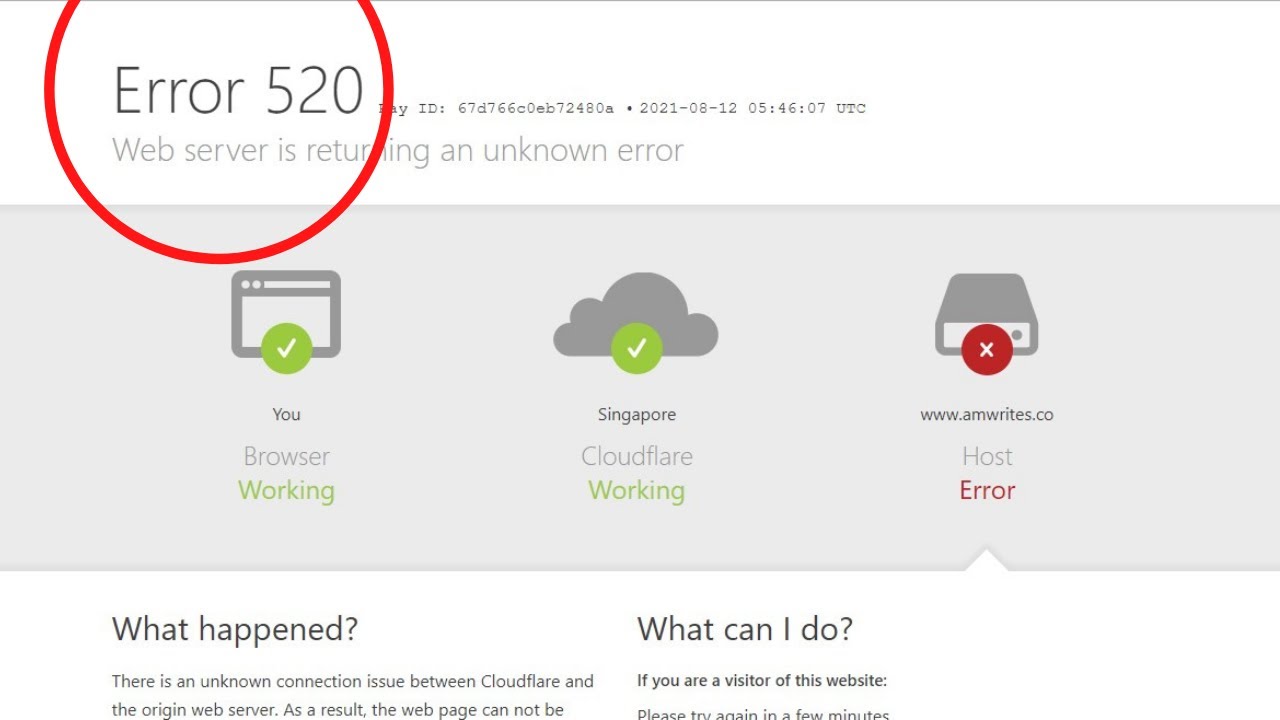 Error 520 Server Is Returning An Unknown Error Host Error YouTube