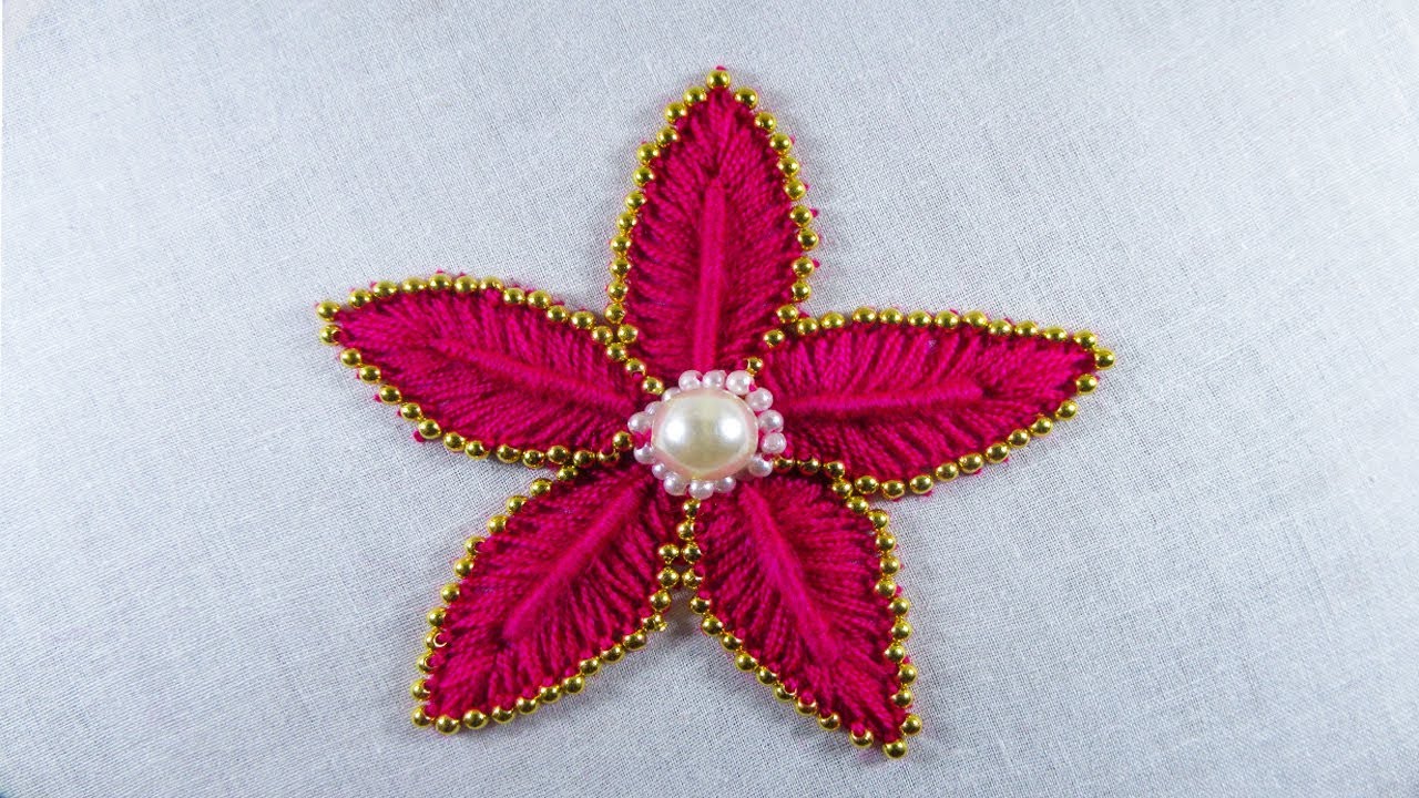 Hand embroidery fancy flower with pearl,Hand embroidery design - YouTube