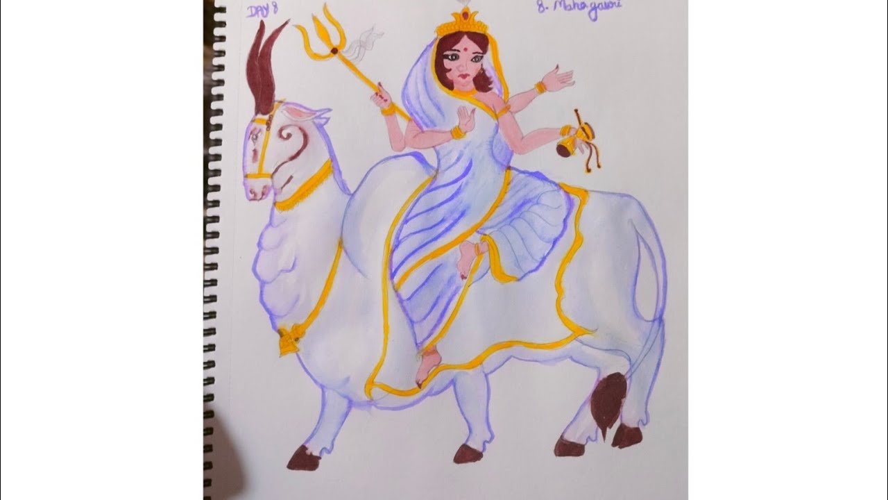 Day 8 navdurga drawing 🪷 maa mahagauri 🌸 - YouTube