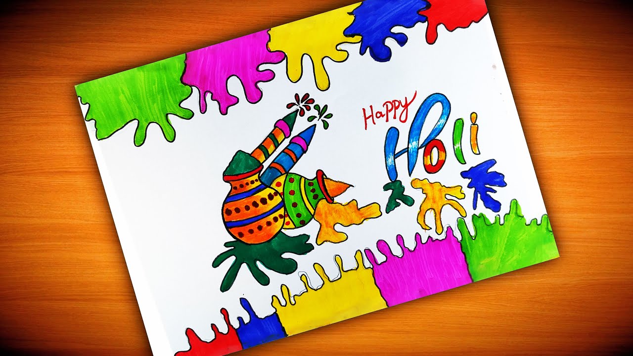 Holi Festival drawing Easy and Beautiful | Happy Holi Drawing | Holi ...