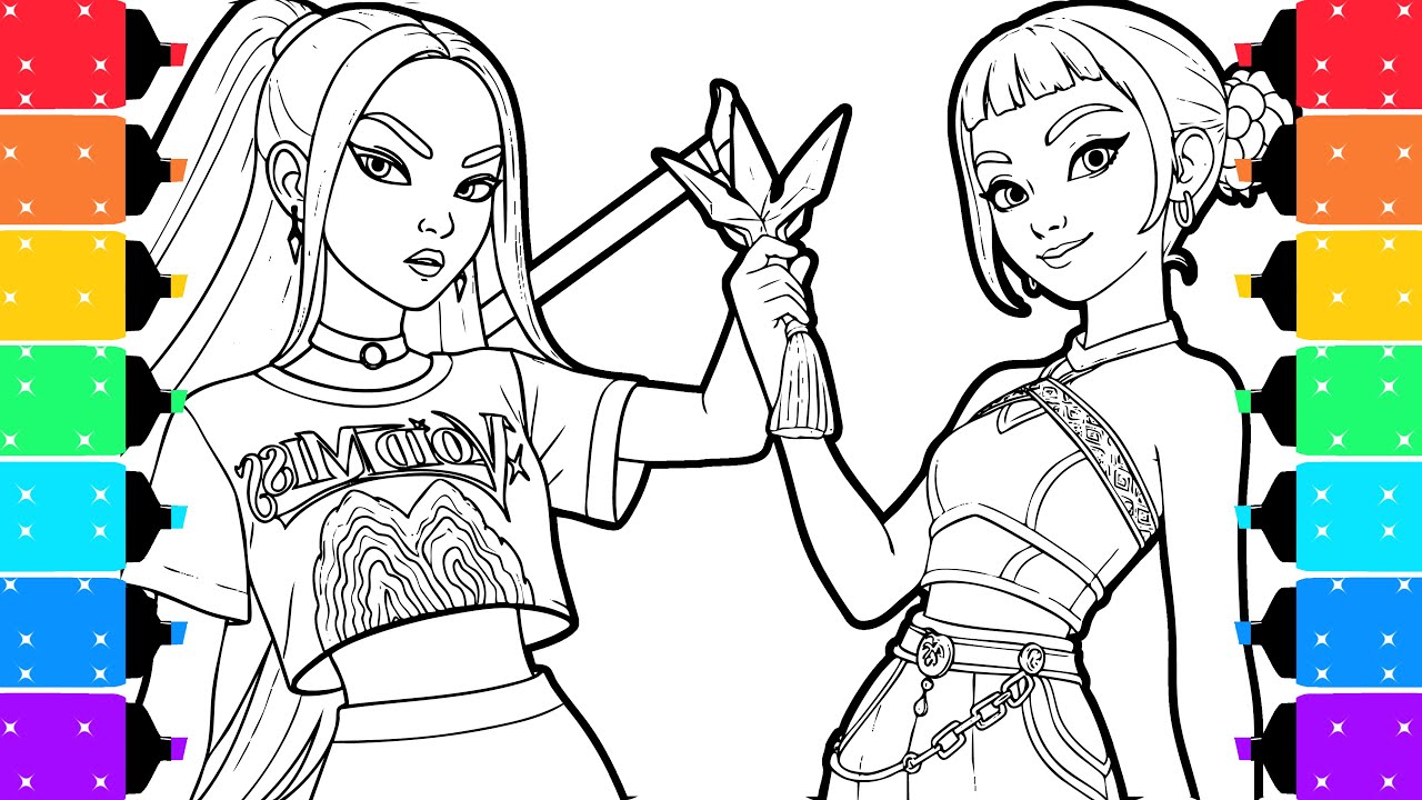 Color with me Zoey and Mira K-Pop Demon Hunters Coloring Pages - YouTube