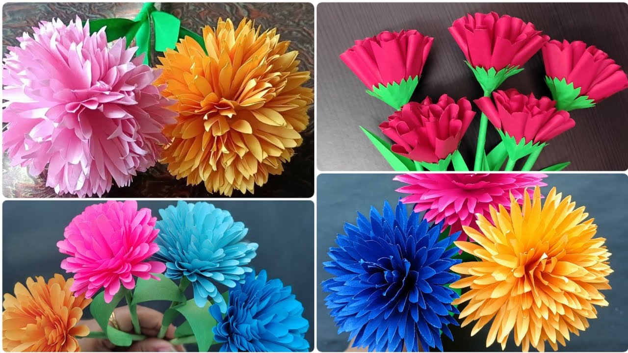 4 different types of paper flowers // How to make paper flowers // Easy ...