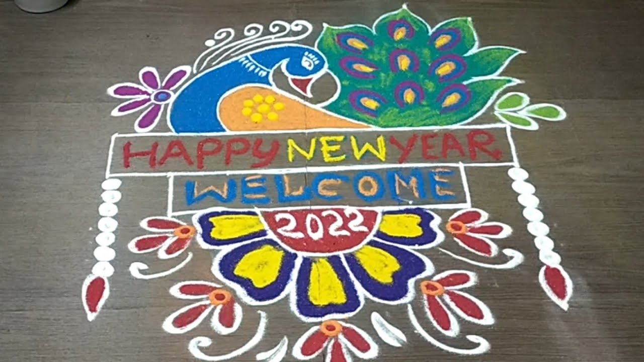 New year rangoli kolam with (8+2+2) dots / new year rangoli 2022 - YouTube
