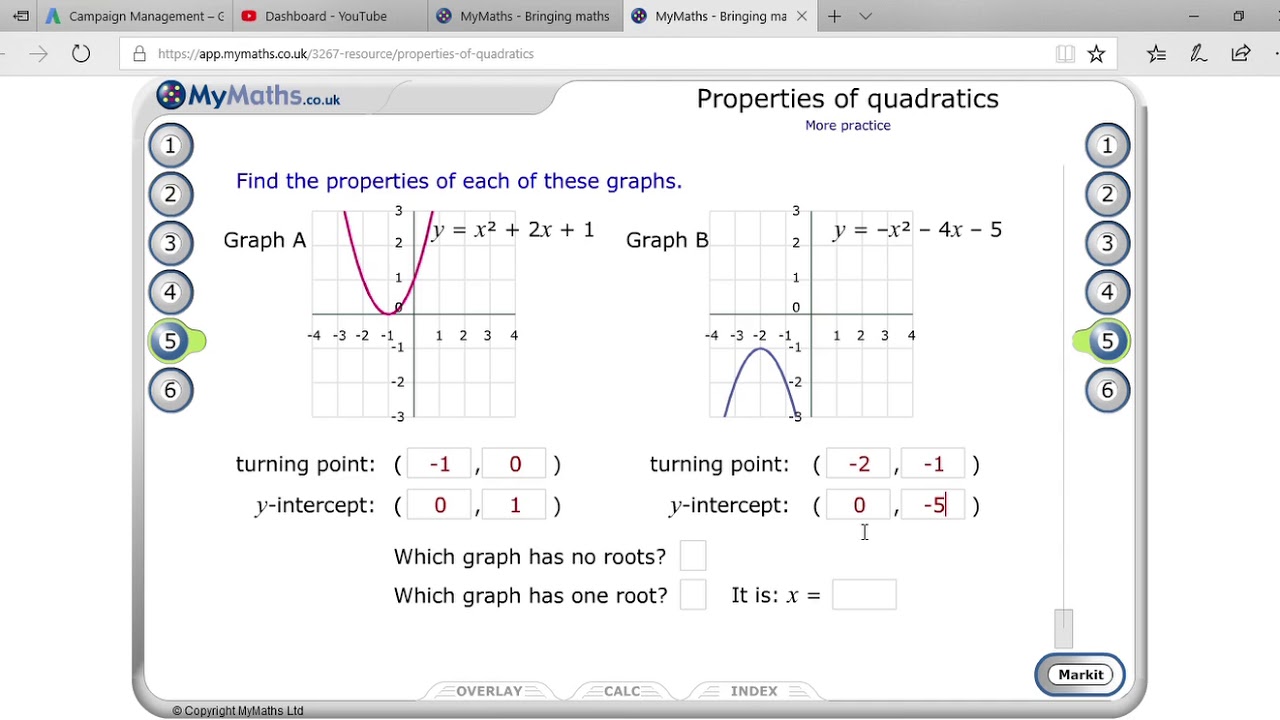 Properties of Quadratics/how to know Roots, Intercept and Minimum ...