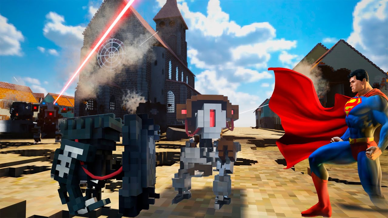 Superman Fights robots in a village with churches Mega Teardown - YouTube