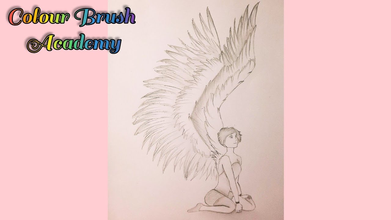 How to Draw a sitting girl with big wings for beginners | Drawing Girl ...