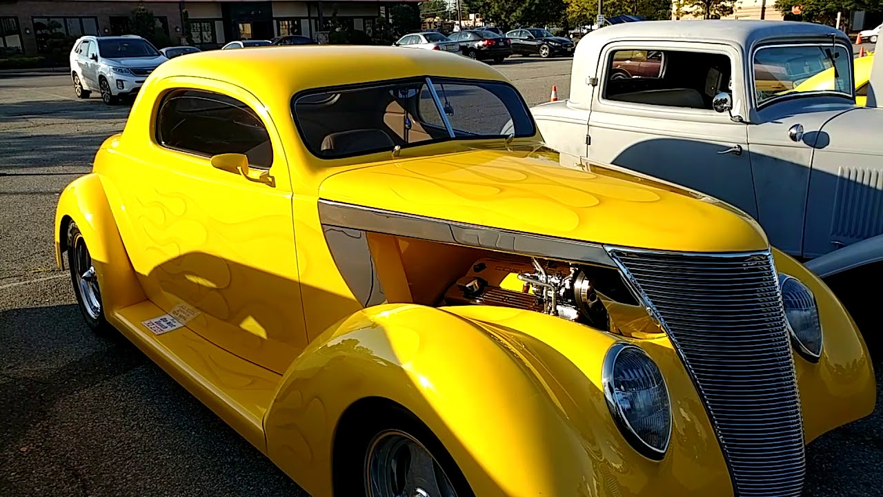 1937 CHROME YELLOW FORD 3 WINDOW COUPE METAL FLAKE FLAMES NY '2 HOT 37 ...