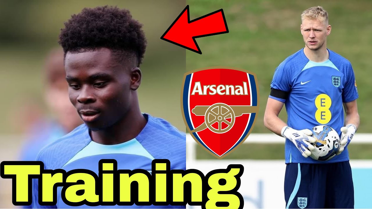 ARSENAL stars Bakayo Saka & Aaron Ramsdale in ENGLAND TRAINING ...