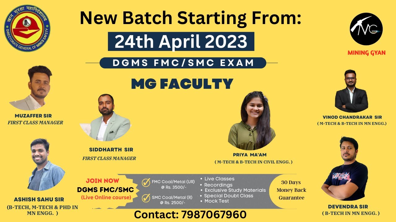 DGMS FMC /SMC of Competency Coal & Metal Live Online Course/Mining Gyan ...