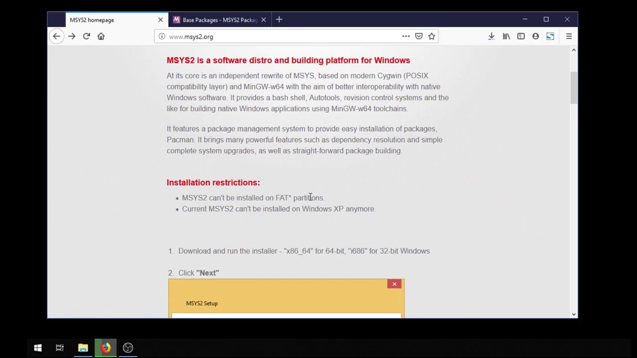Installling Msys2 And Gcc Youtube