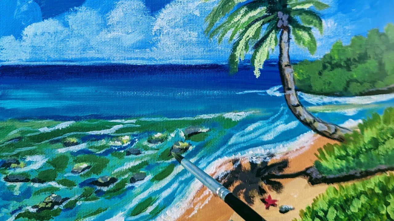 Easy Beach Scene Painting Tutorial for Beginners #BeachPainting # ...
