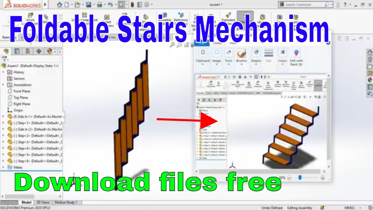 How to Make Foldable stair mechanism in SolidWorks - YouTube