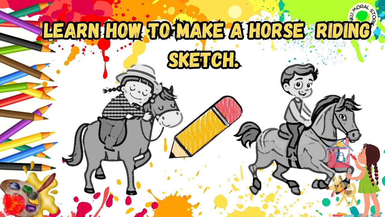 Horse riding sketch,draw for Kids & Toddlers | Basic drawings challenge ...