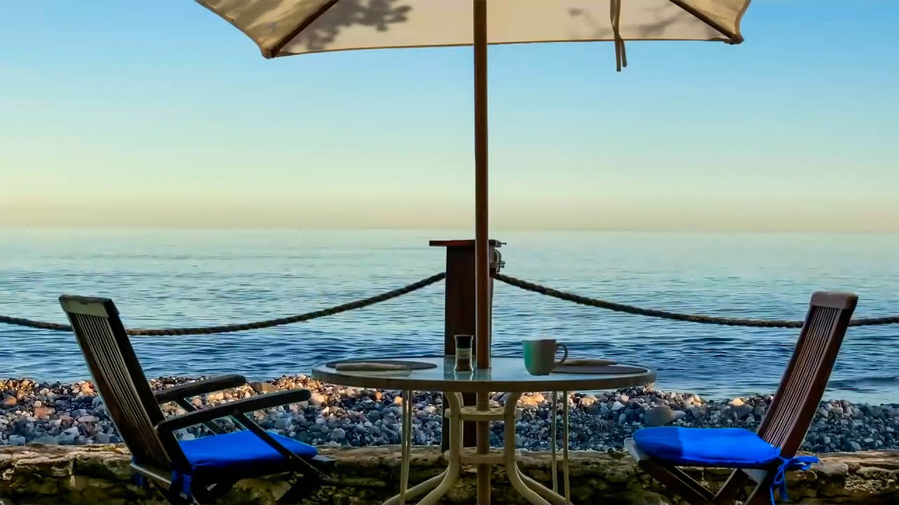 Seaside Cafe Ambience - Bossa Nova Music, Ocean Wave Sounds, Outdoor ...