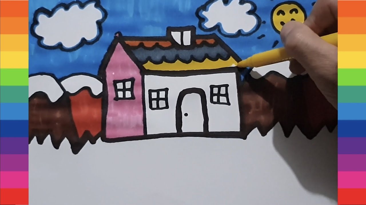 How To Draw And Color A Cute Little House For Kids and Toddlers | Easy ...