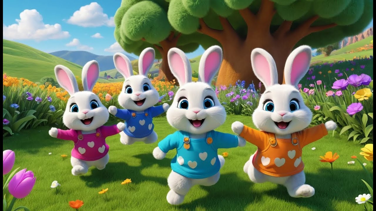 Five Little Bunnies Jumping on the Ground | Bunny Counting Song for ...