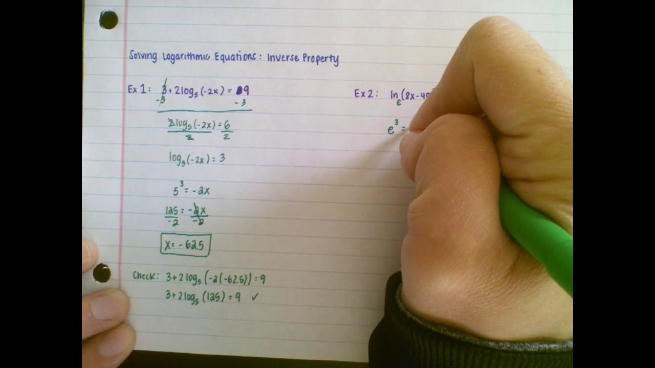 Solving Logarithmic Equations: Inverse Property - YouTube