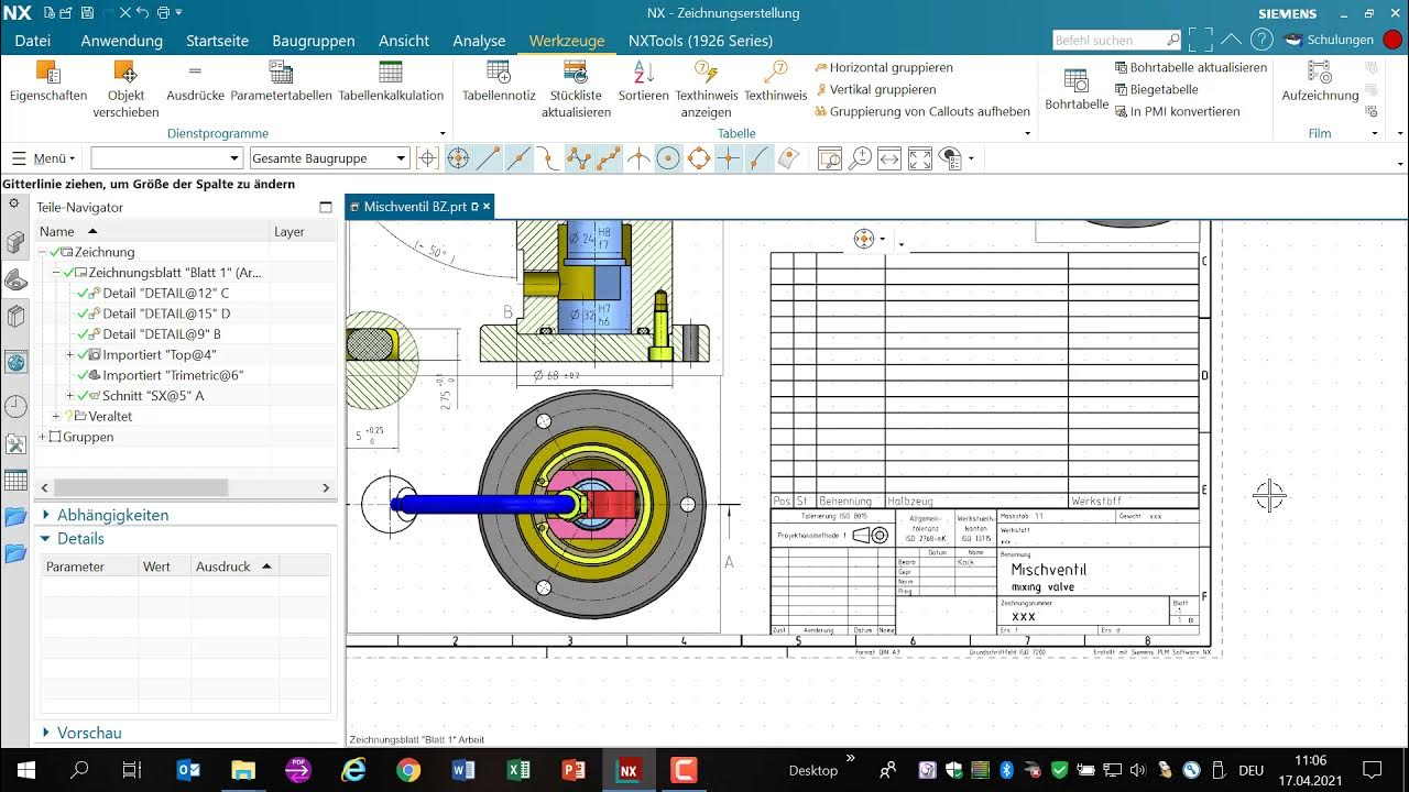 CAD NX Zeichnung Stückliste manuell erstellen - YouTube