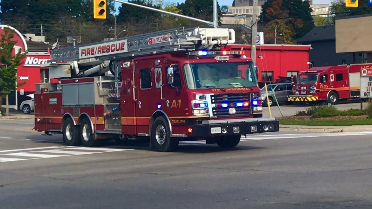 Guelph Fire Department Aerial 1 Responding From Headquarters - YouTube
