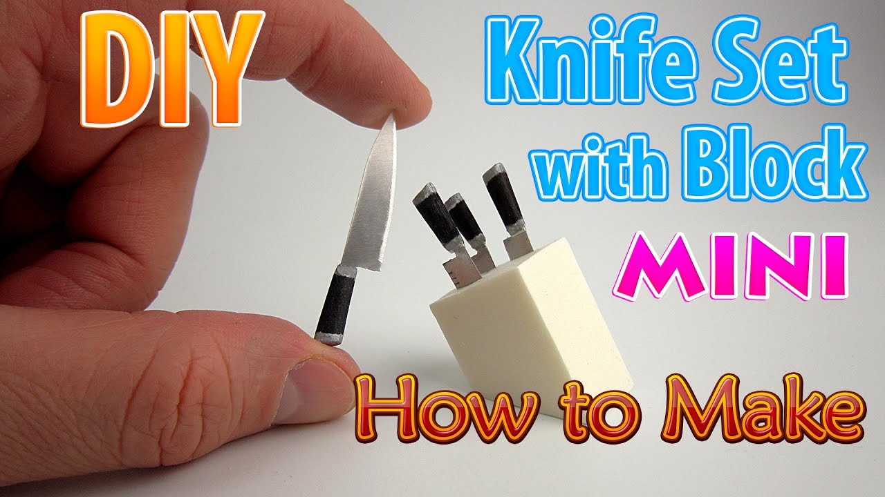 DIY Realistic Miniature Knife Set with Wood Block | DollHouse - YouTube