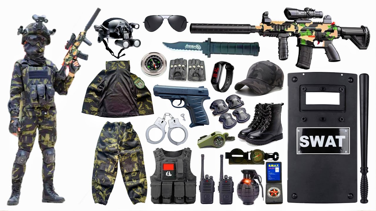 Special Police Weapons Toy set Unboxing-M416 guns, Gas mask, Glock ...