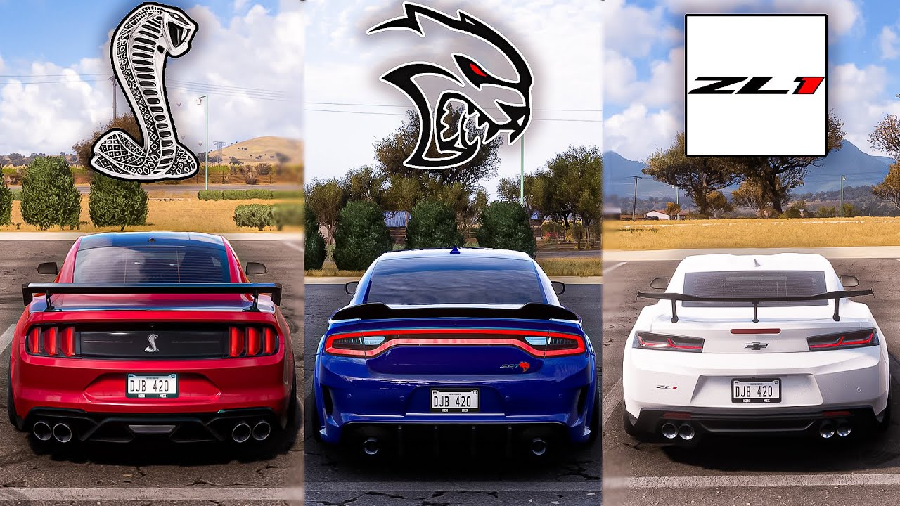 HELLCAT REDEYE Vs CAMERO ZL1 VS MUSTANG GT500 (FORZA HORIZON) - YouTube